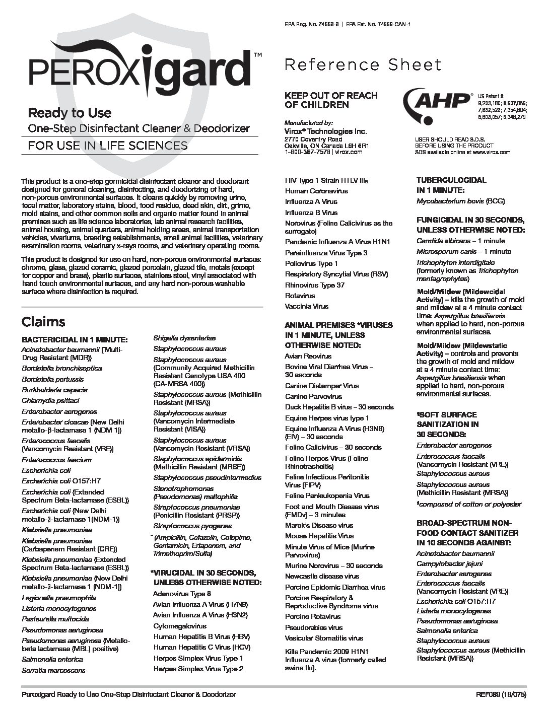 PeroxiGard RTU Reference Sheet (US) | Peroxigard™