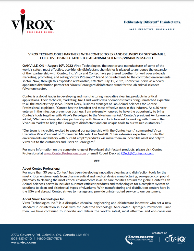 Virox Technologies partners with Contec to expand delivery of ...